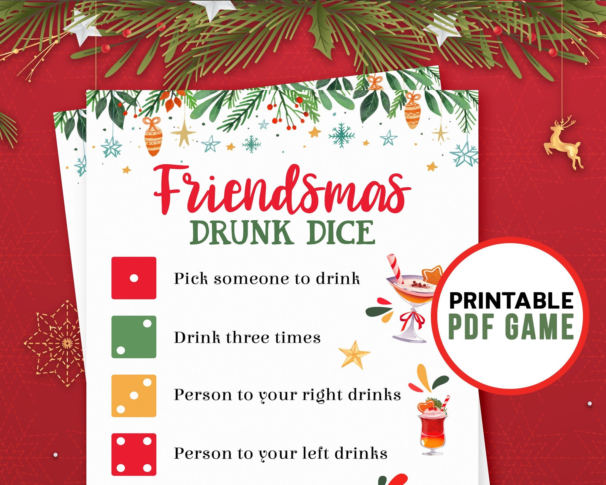 Friendsmas Party Drunk Dice Christmas Drinking Games for | Etsy