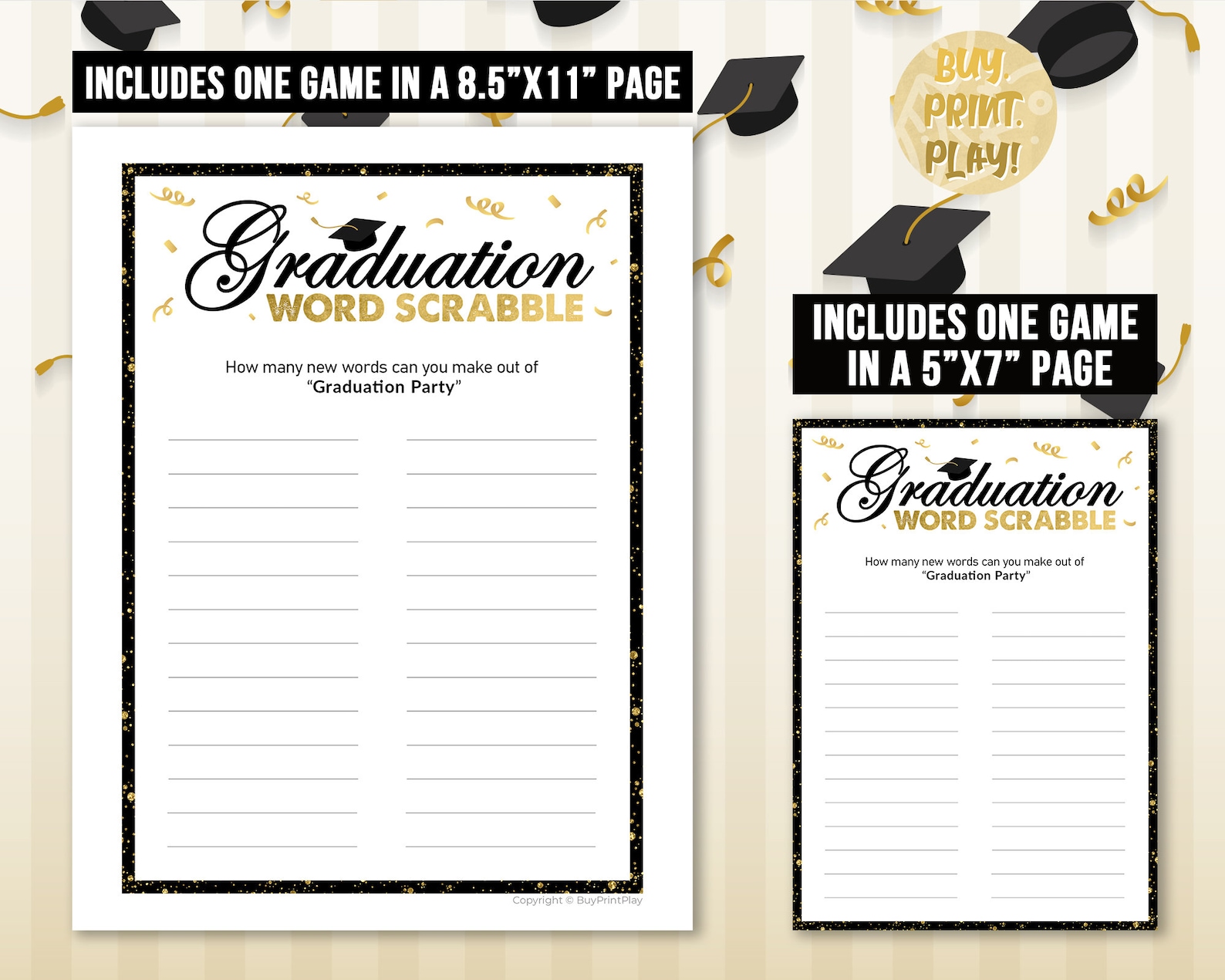 Graduation Party Word List Fun Printable Games High School - Etsy