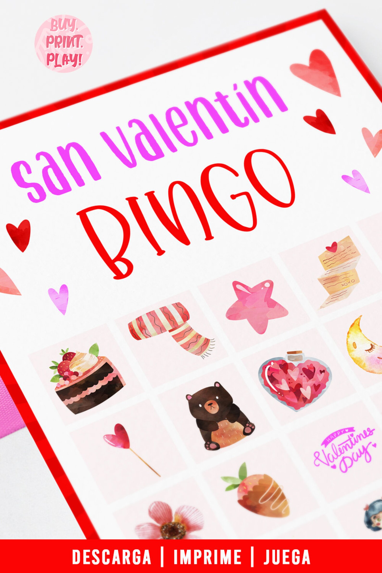 Valentines Day Bingo in Spanish Games for Kids and Adults - Etsy