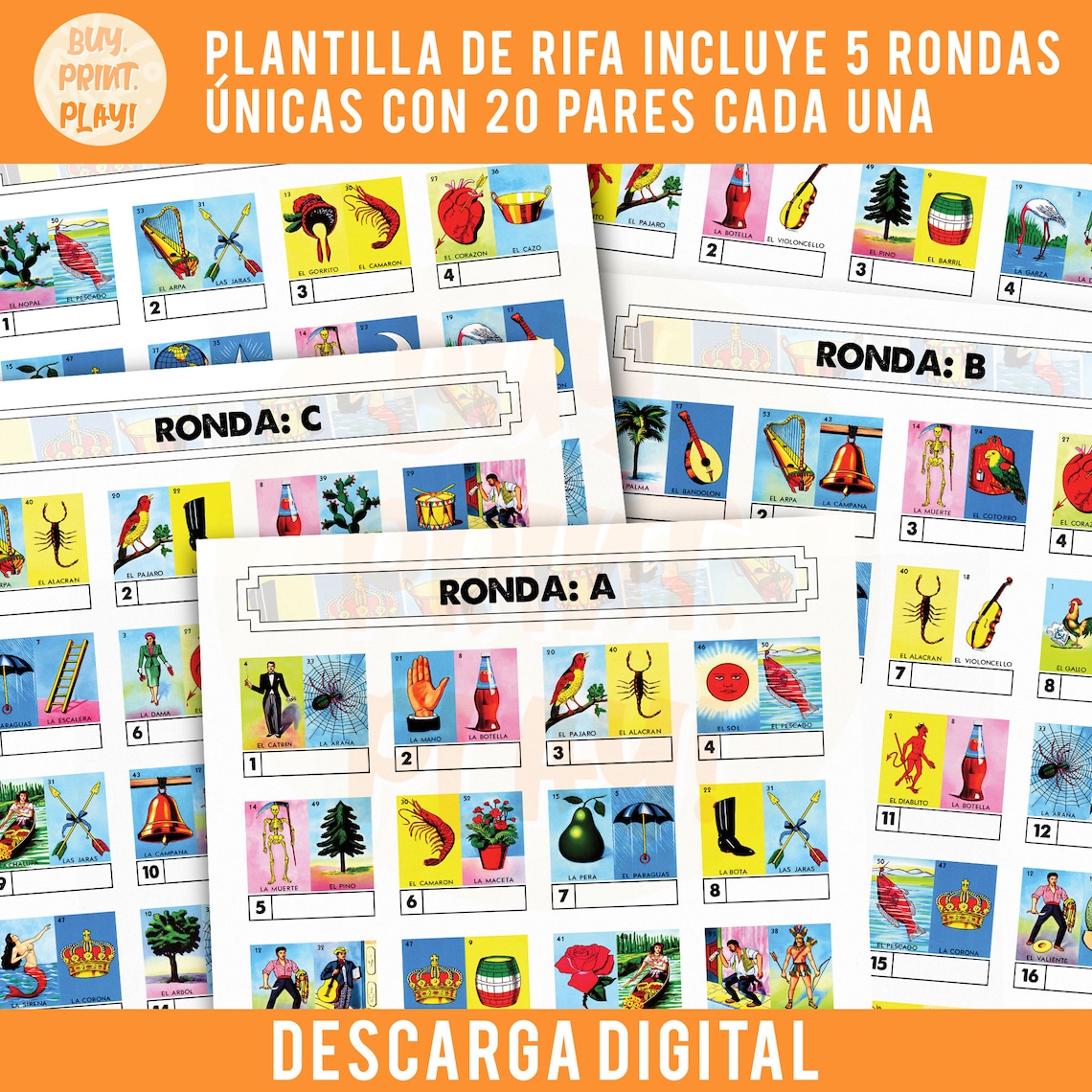 Loteria Raffle Sheets Includes 20 Pairs per Round Páginas | Etsy