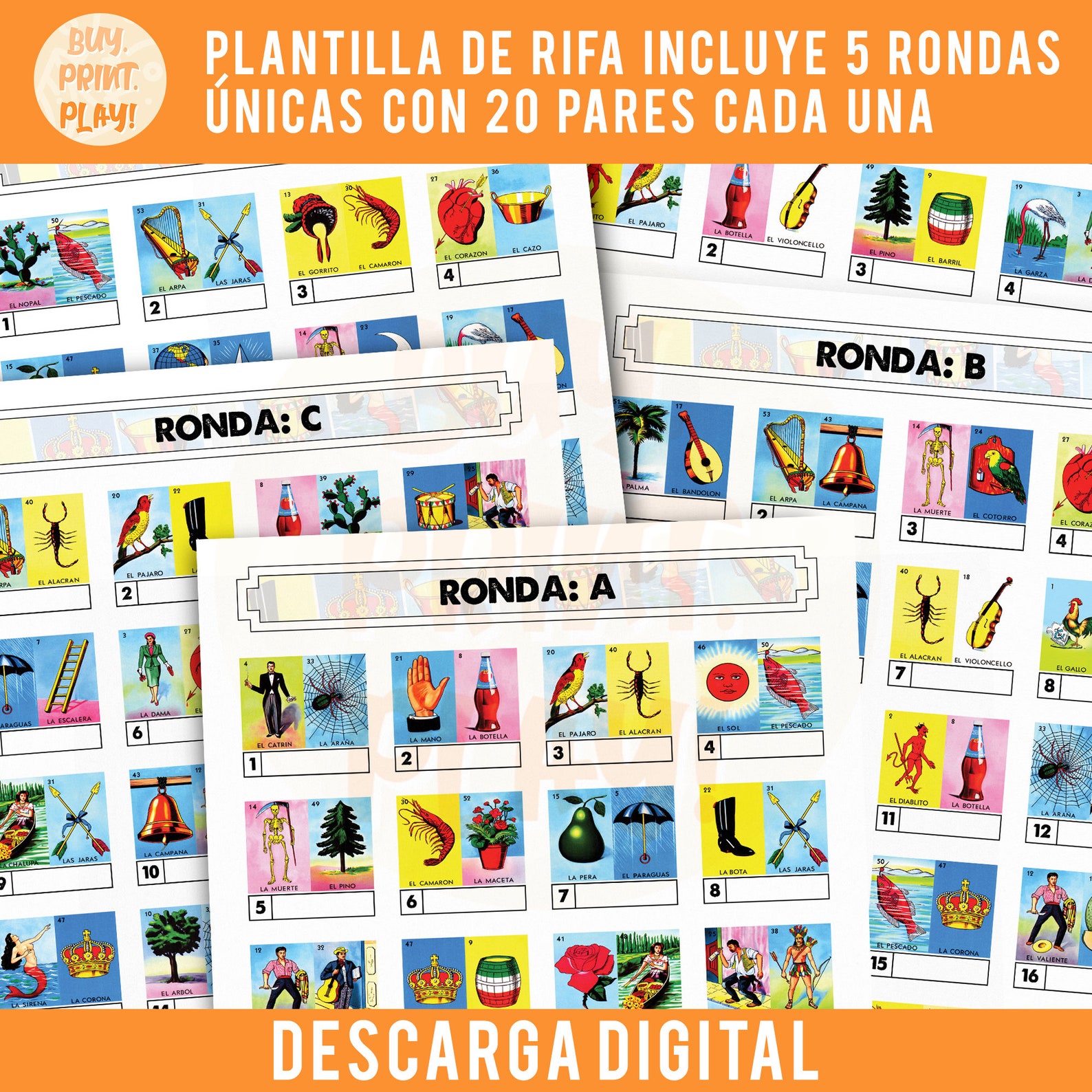 Loteria Raffle Sheets Includes 20 Pairs per Round Páginas | Etsy