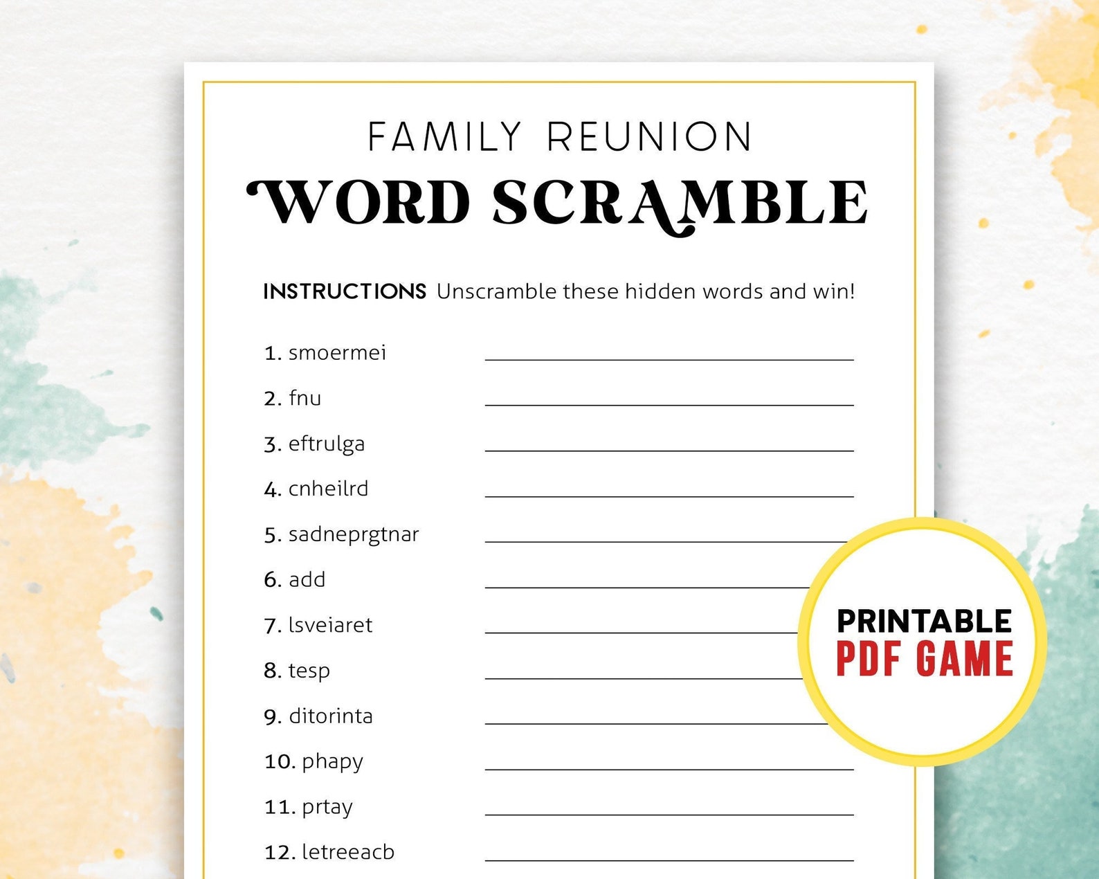 Family Gathering Word Scramble Family Reunion Party Games - Etsy