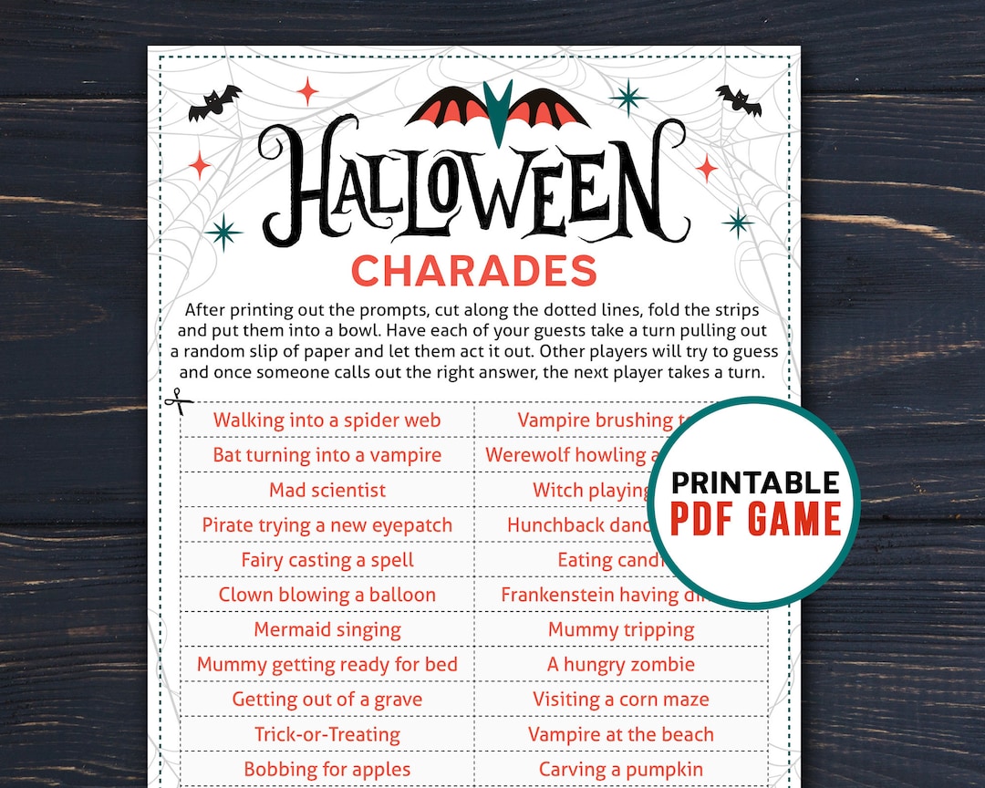 Halloween Games Charades Printable Party Activities for Kids & Adults ...
