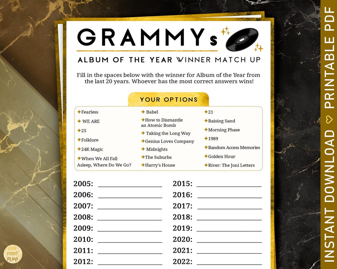 Gioco a quiz sull'album dell'anno per i Grammy Awards 2025 / Attività ...