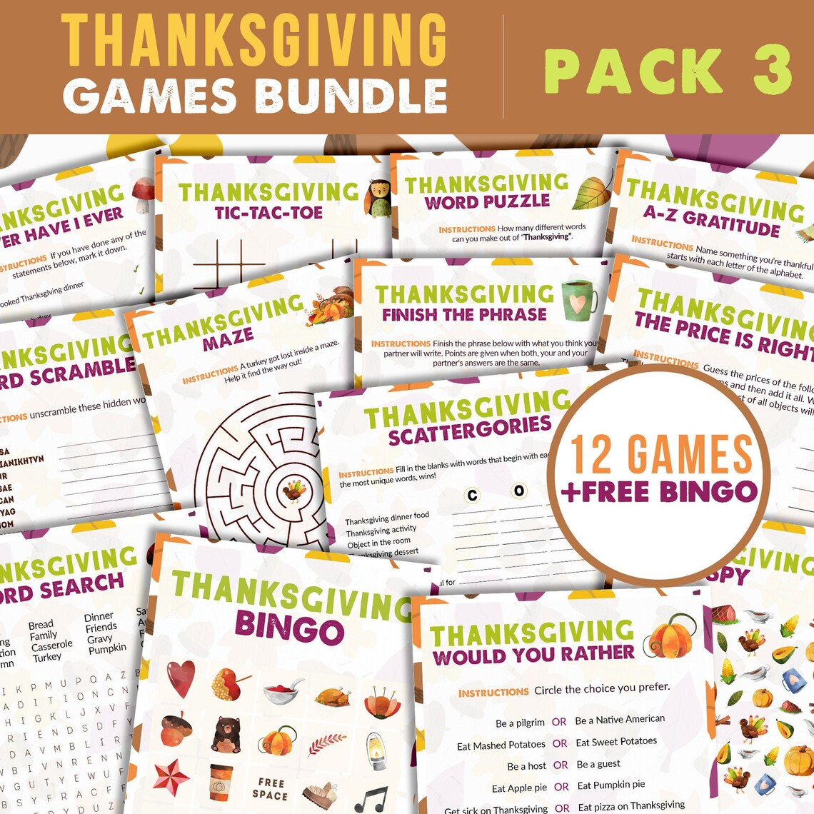 Thanksgiving games For kids and adults Friendsgiving Party | Etsy