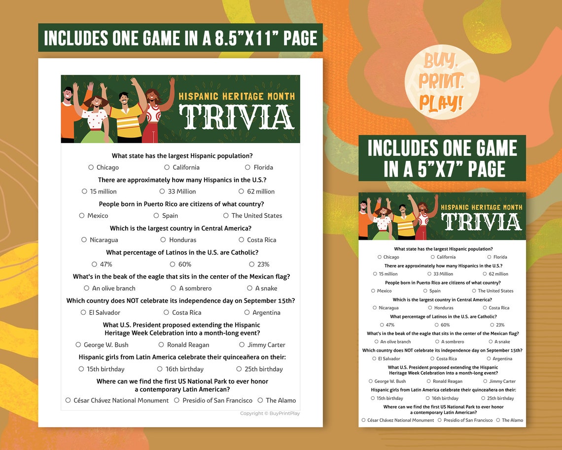 Hispanic Heritage Month Trivia Game Latin American History - Etsy