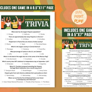 Hispanic Heritage Month Trivia Game | Latin American History Printable ...