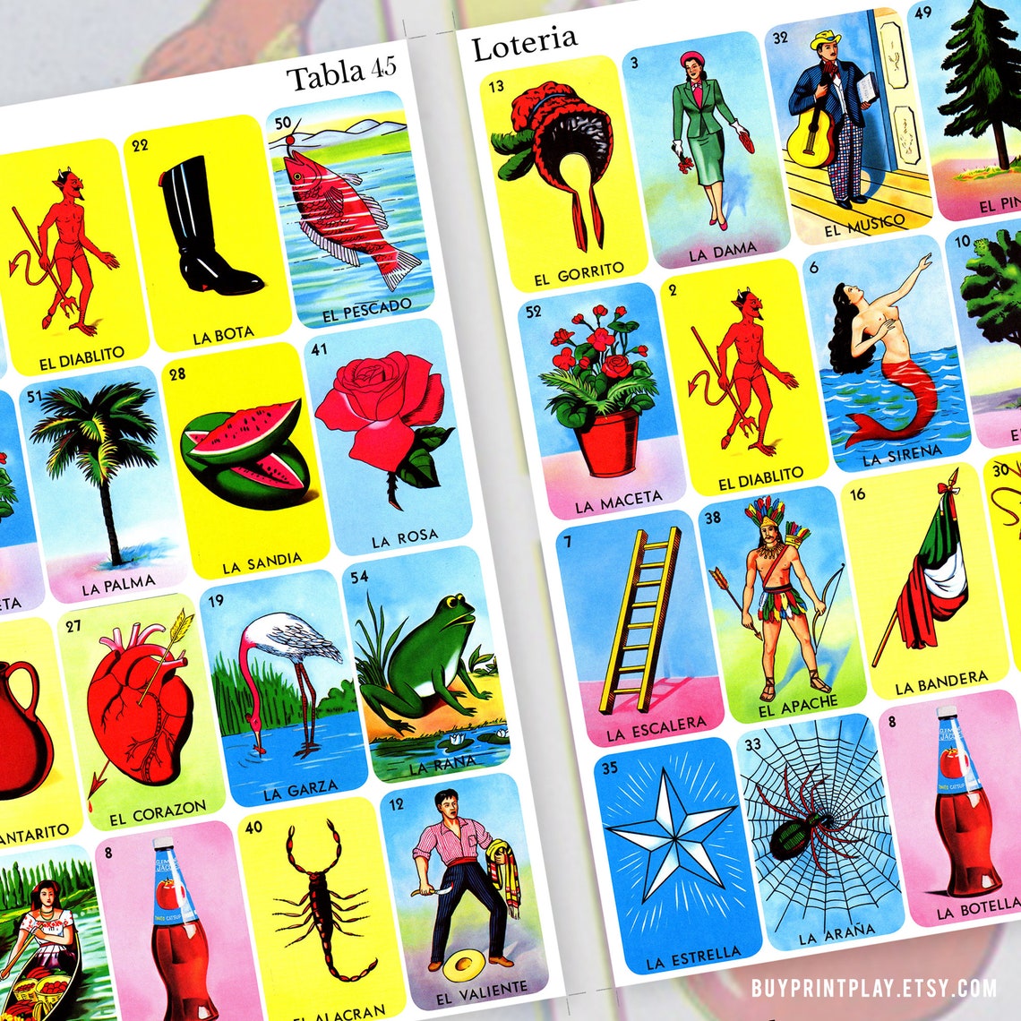 50 Mexican Loteria Game Cards 2 Different Versions 100 | Etsy