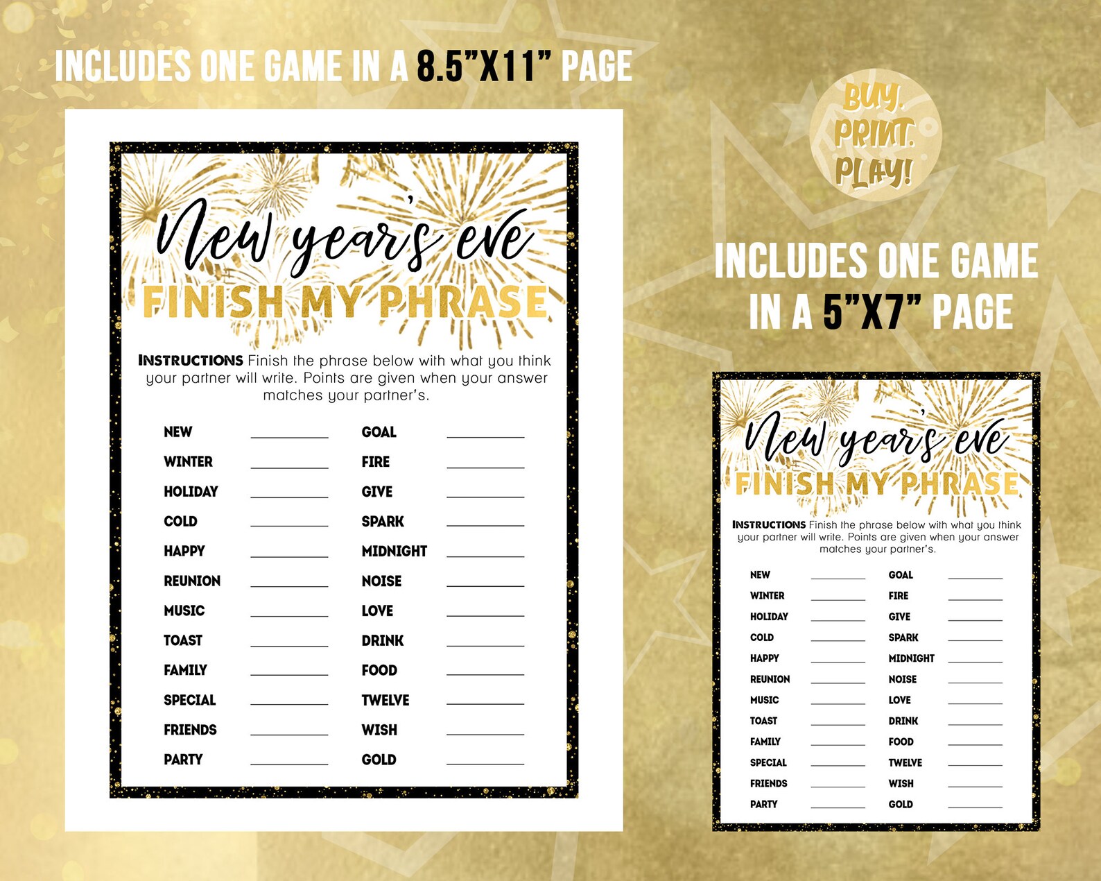 New Years Finish the Phrase Games for Kids & Adults 2022 - Etsy