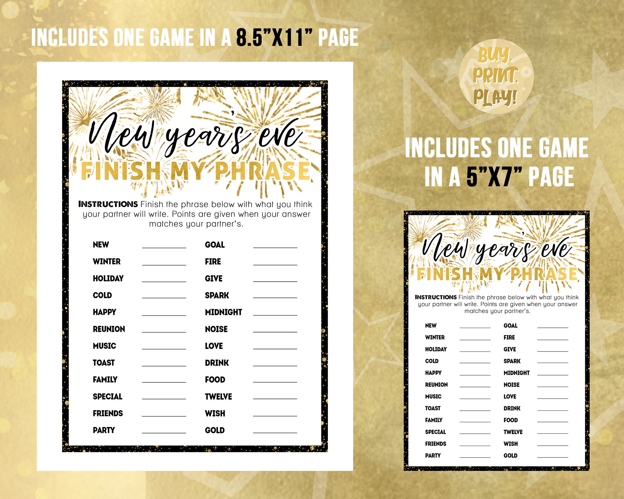 New Years Finish the Phrase Games for Kids & Adults 2022 - Etsy