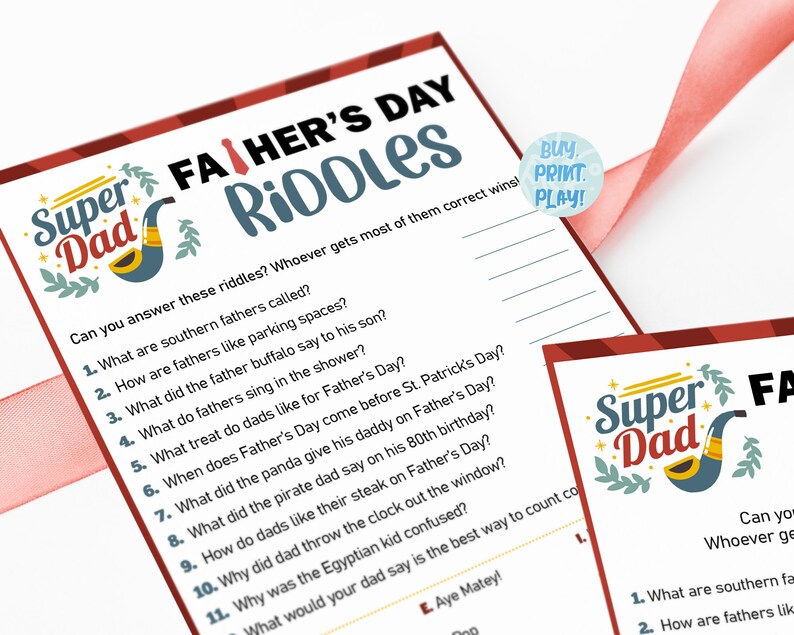 Fathers Day Riddles Game Dad Jokes Printable Activity for | Etsy