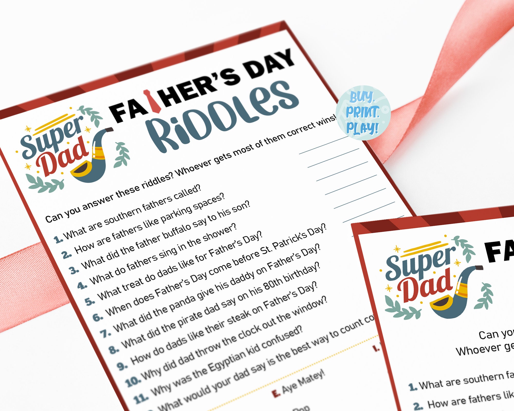 Fathers Day Riddles Game Dad Jokes Printable Activity for | Etsy