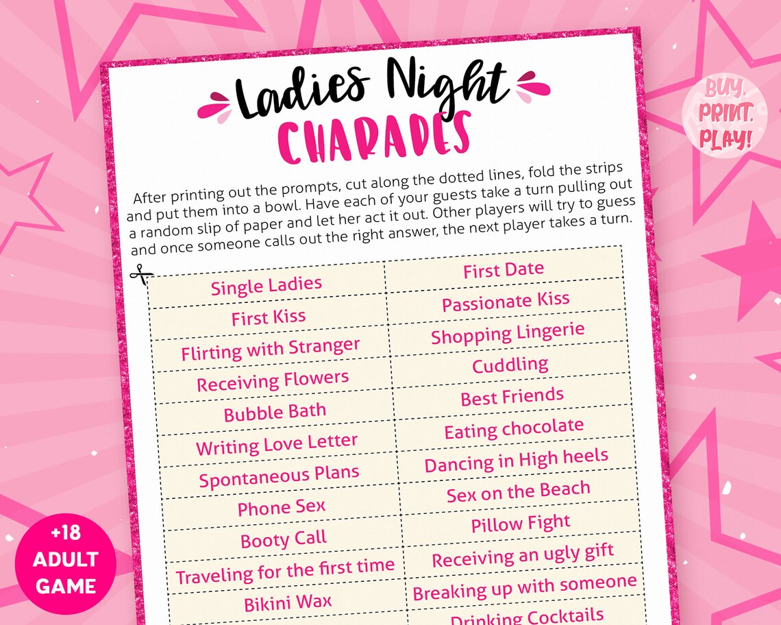 Ladies Night 30 Charades Prompts Printable Games for Adults - Etsy