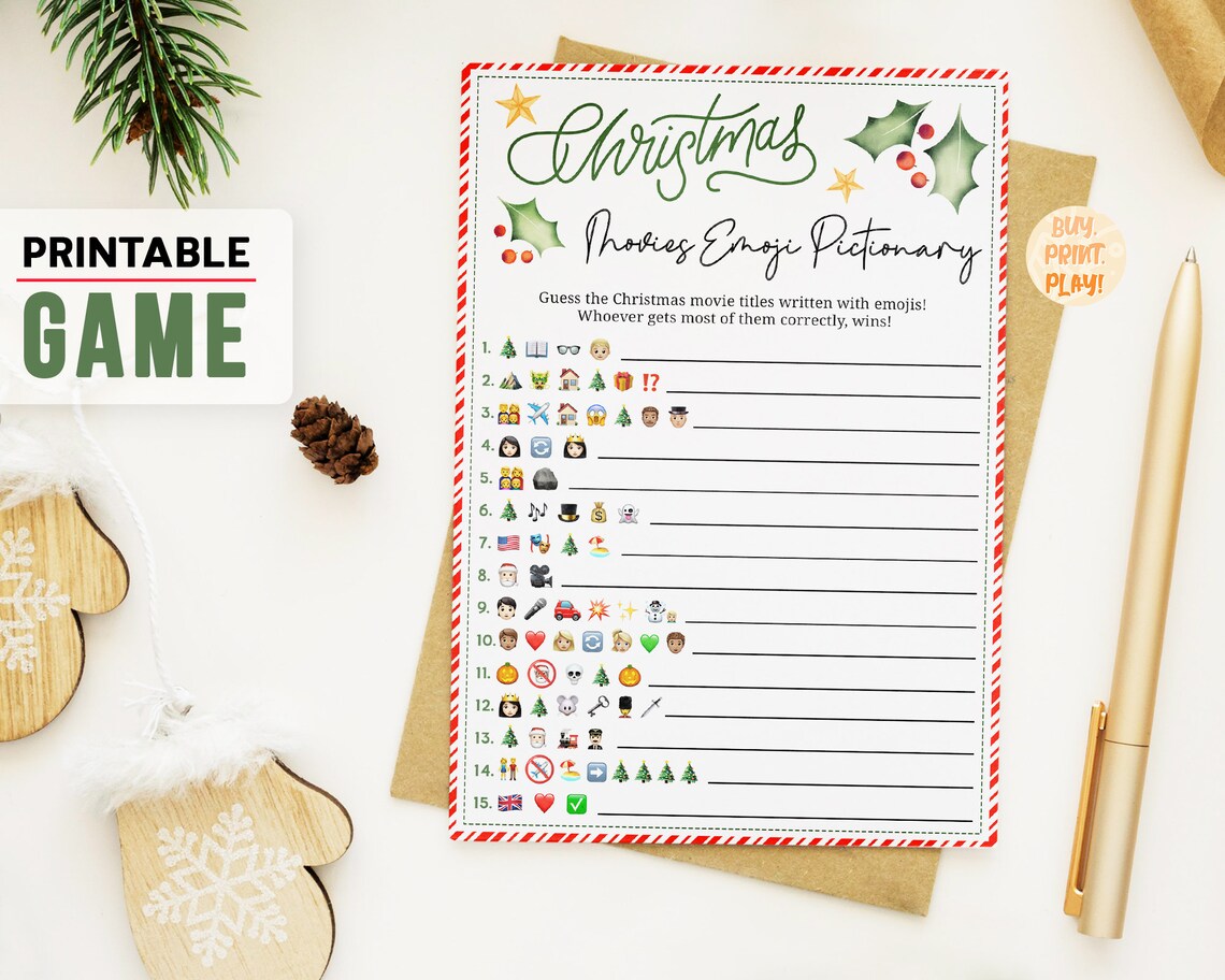 Christmas Movies Emoji Pictionary Game Printable Christmas | Etsy