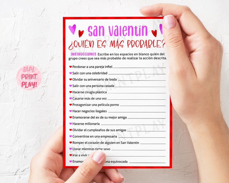 Juegos de San Valentin Quien es mas probable Actividades - Etsy España
