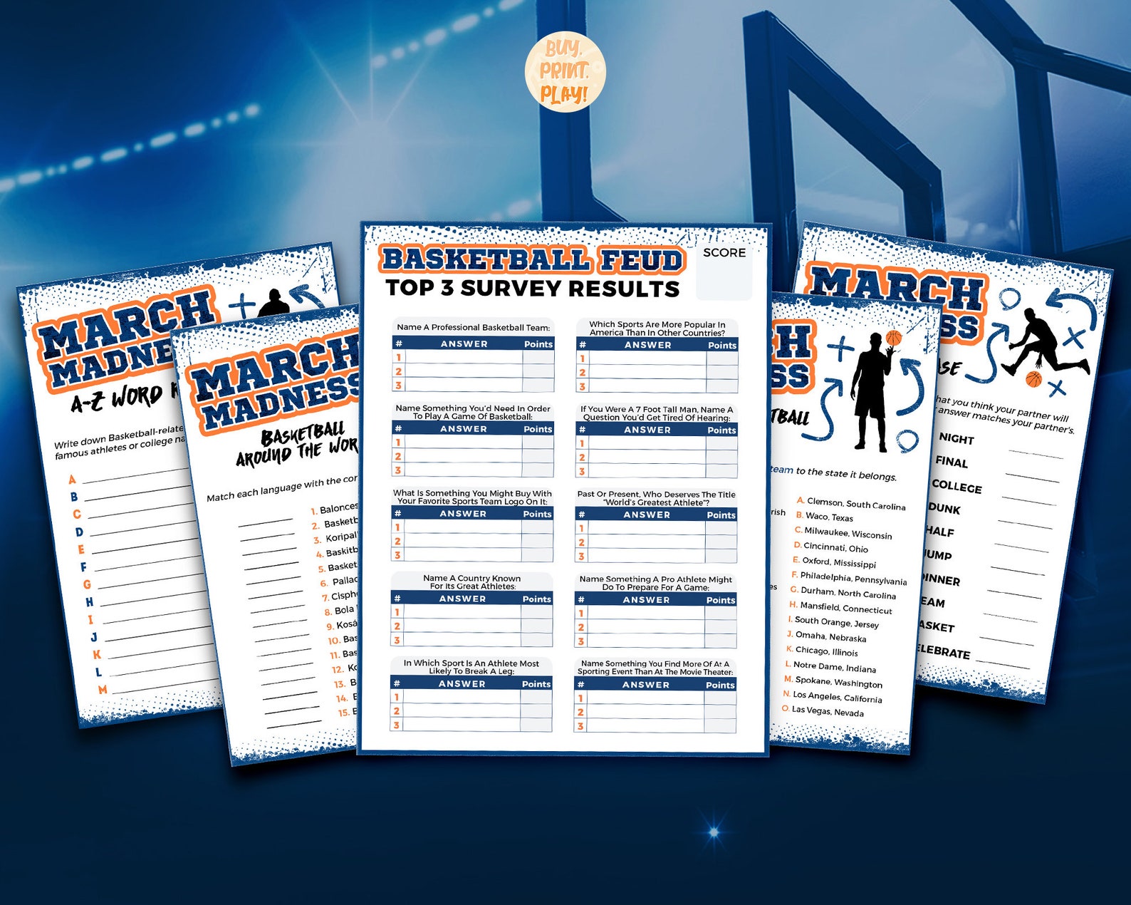 March Madness Party Games Bundle 15 NCAA Basketball - Etsy