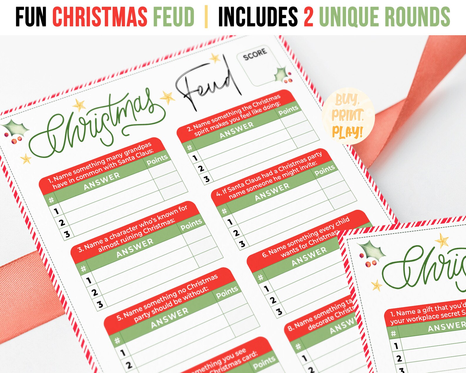 Christmas Family Feud Game Party Printable Trivia Games for Adults ...