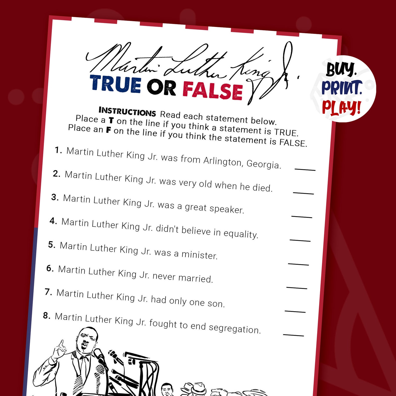 Martin Luther King Games Bundle Printable Games MLK - Etsy
