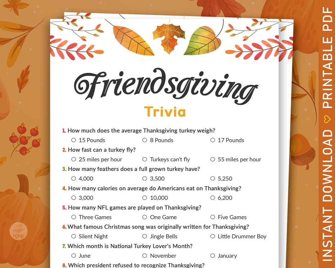 Friendsgiving Trivia Game Thanksgiving Game Printable Activities for ...