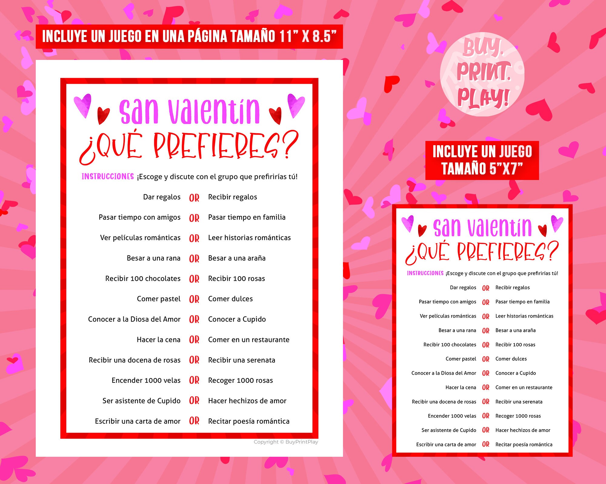 Valentines Day Would You Rather in Spanish This or That - Etsy