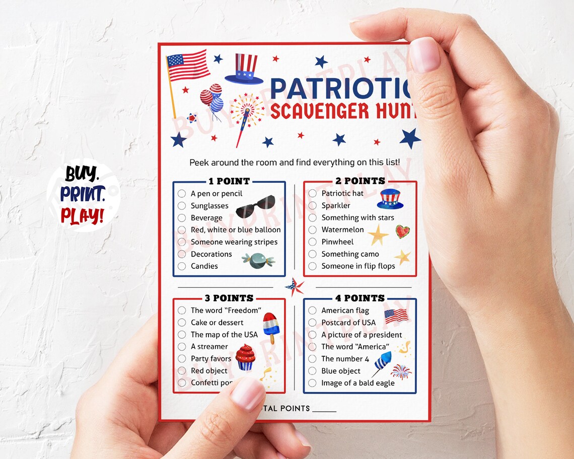 4th of July Patriotic Scavenger Hunt Printable Games for - Etsy