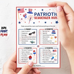 4th of July Patriotic Scavenger Hunt Printable Games for Adults & Kids ...