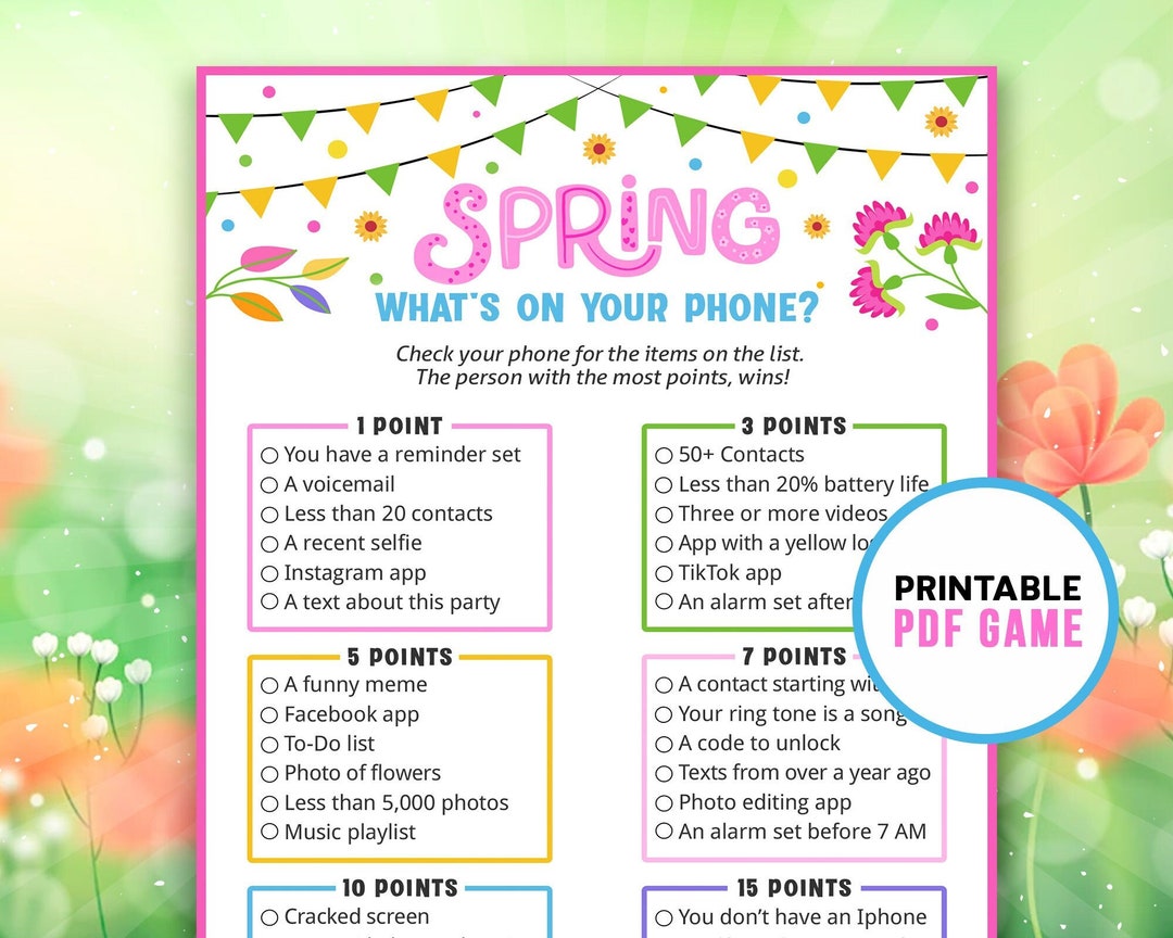 Spring Whats on Your Phone | Springtime Phone Game | Printable ...