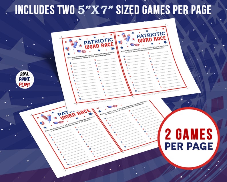 Patriotic A Z Word Race 4th of July Printable Games for - Etsy