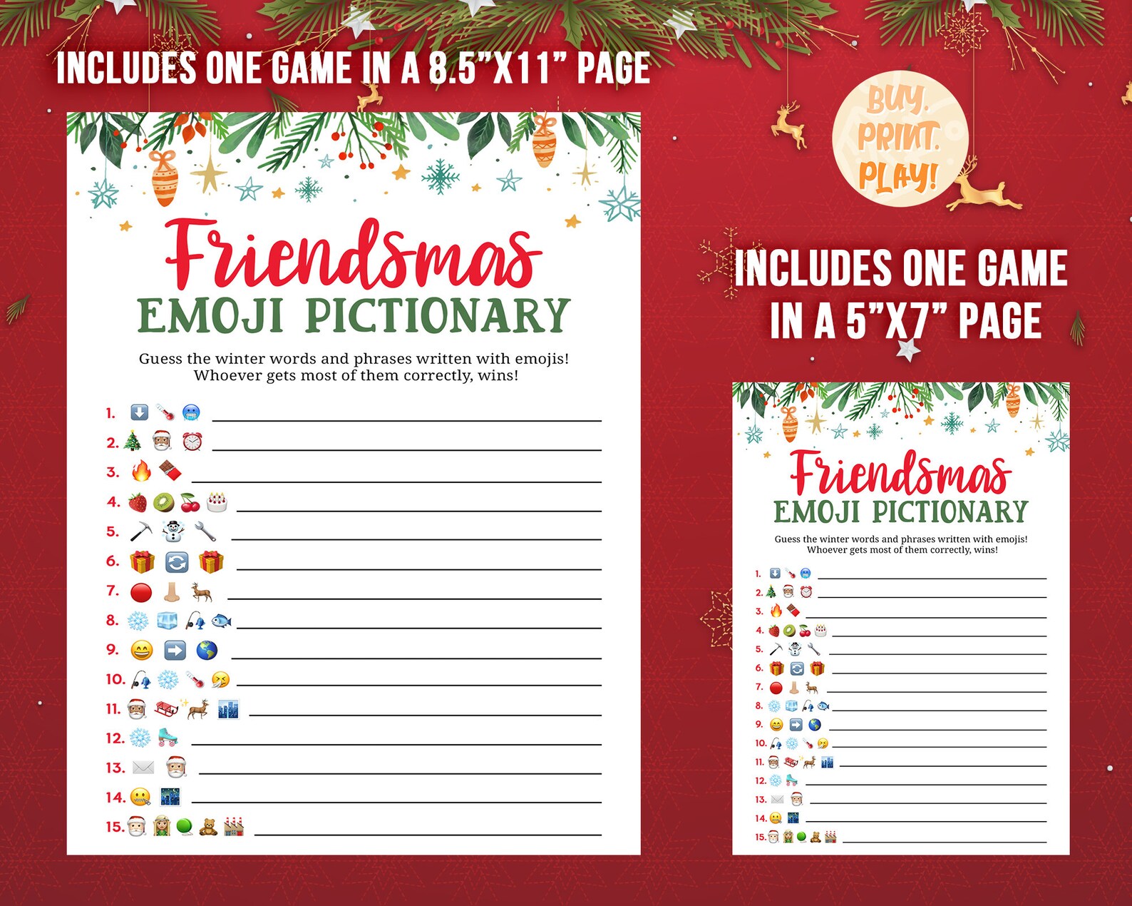 Friendsmas Emoji Pictionary Christmas Party Printable Games | Etsy
