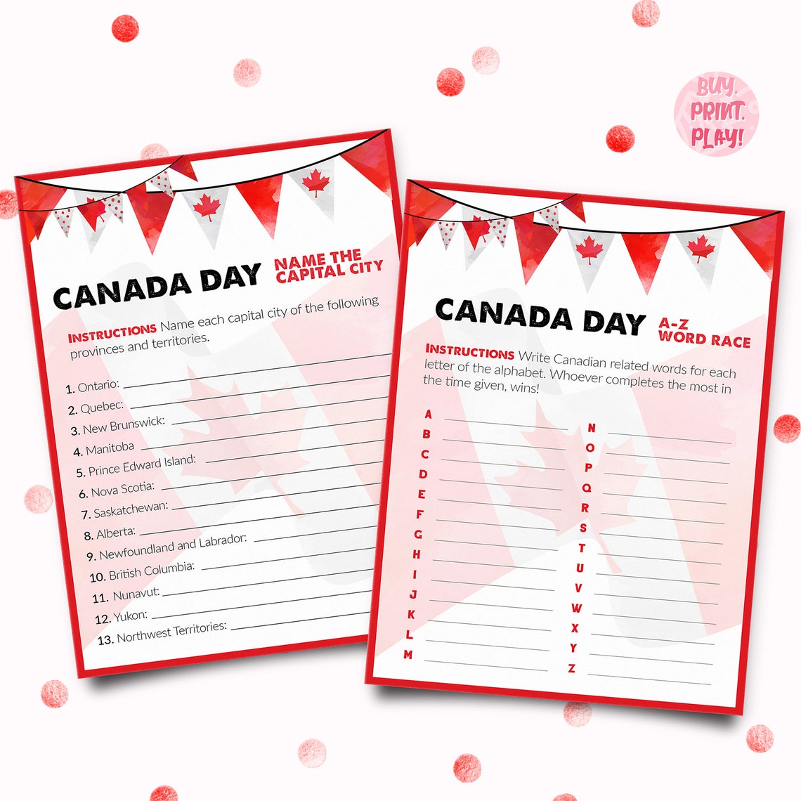 Canada Day Games Bundle Printable Games for Kids and for - Etsy