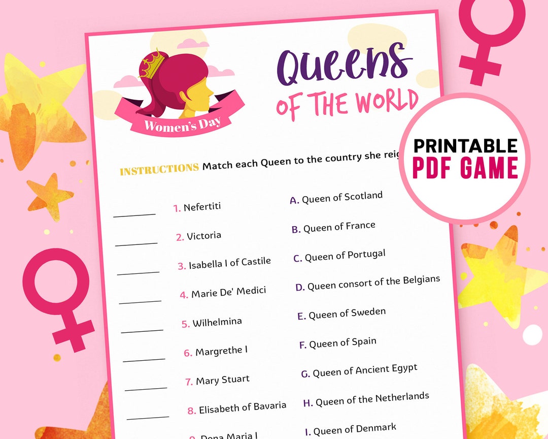 Womens Day Games - Queens of the World Trivia | Printable Game | Women ...