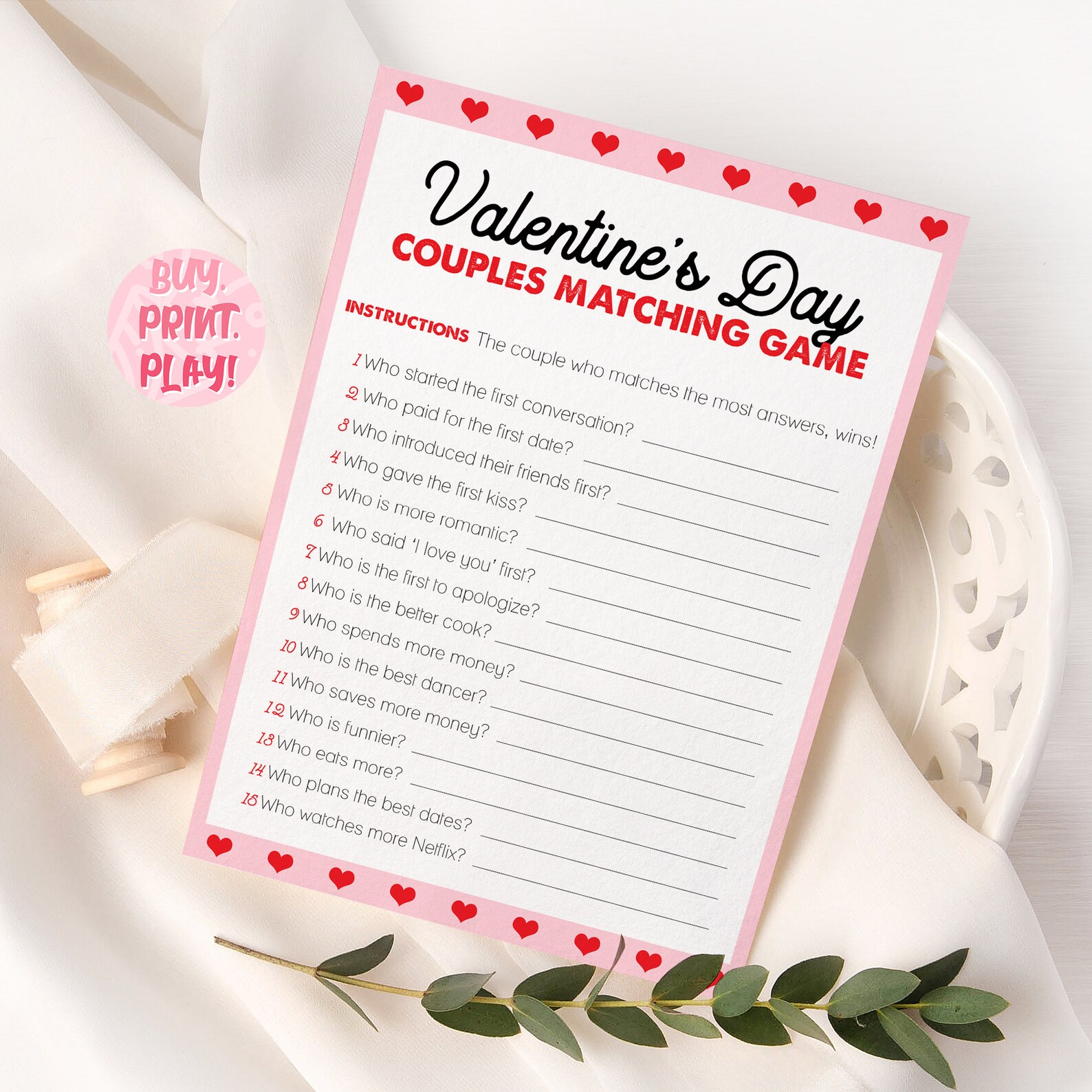 Valentines Couples Game Couple Matching Game Printable - Etsy