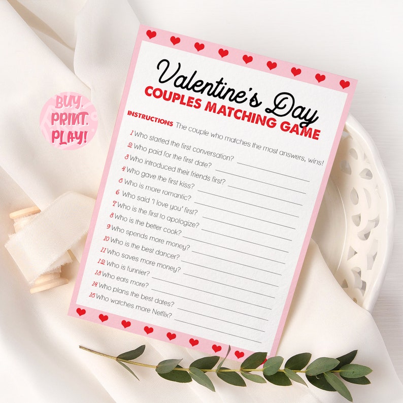 Valentines Couples Game Couple Matching Game Printable Etsy