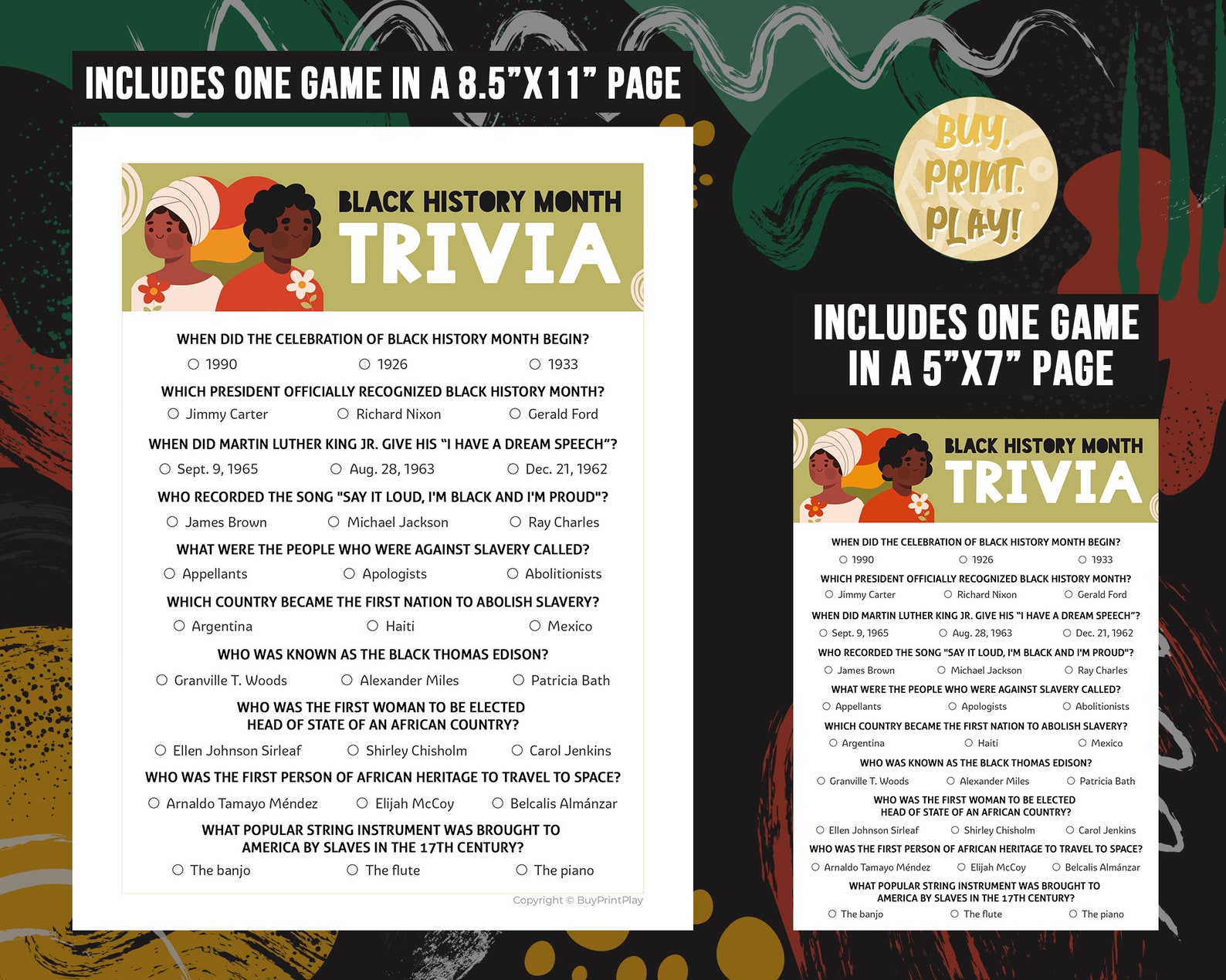 Black History Month Trivia American History Printable Games - Etsy