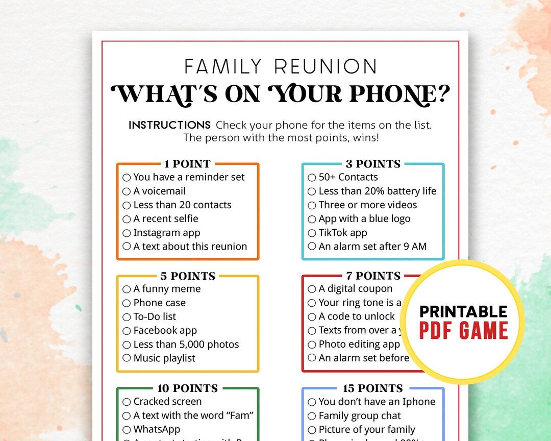 Family Reunion Whats on Your Phone | Fun Family Gathering Games | Party ...