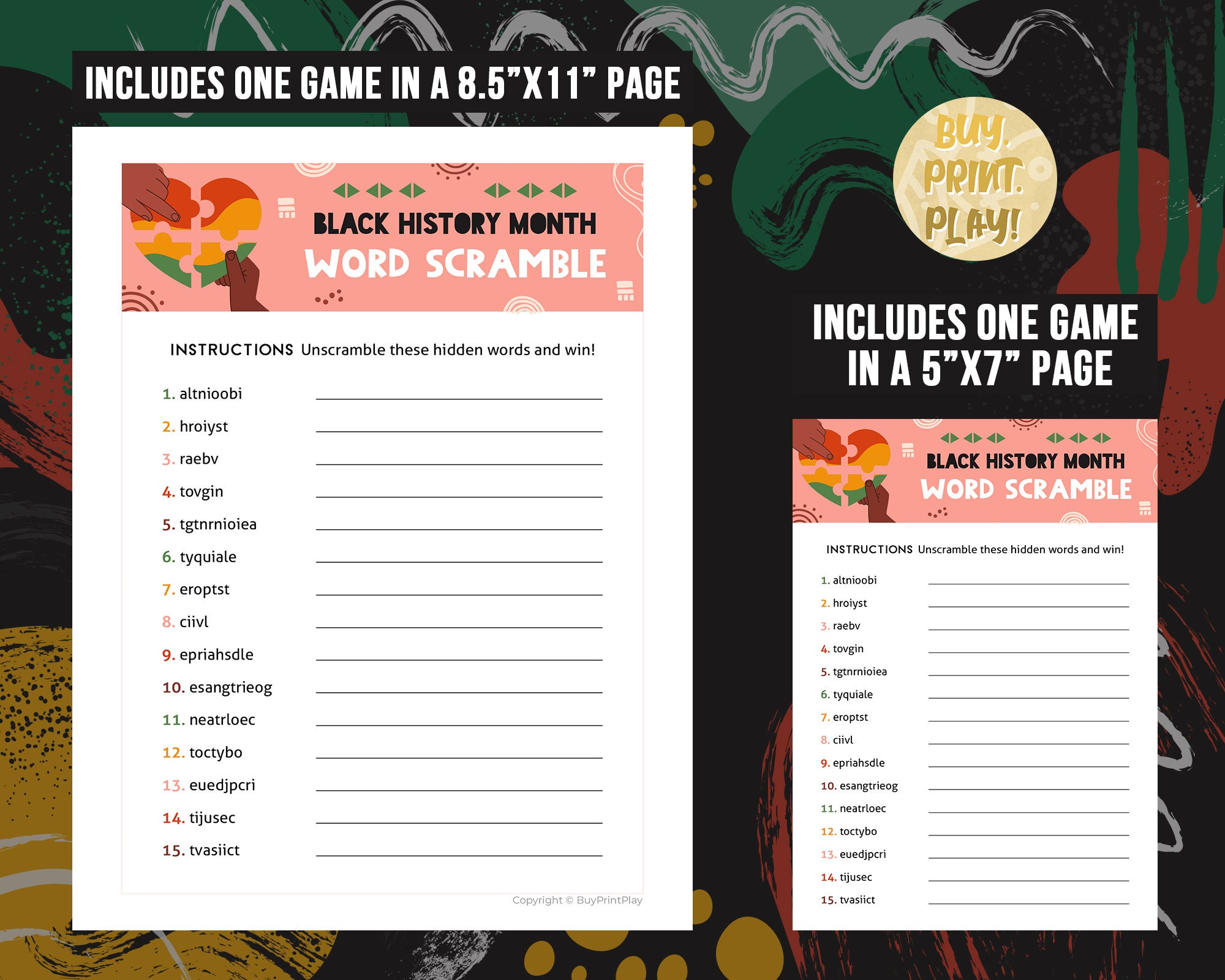 Black History Month Word Scramble American History Printable | Etsy