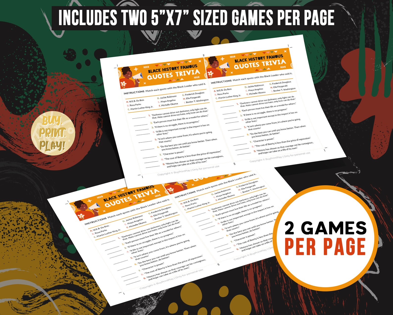 Black History Famous Quotes Trivia Game American History Printable ...