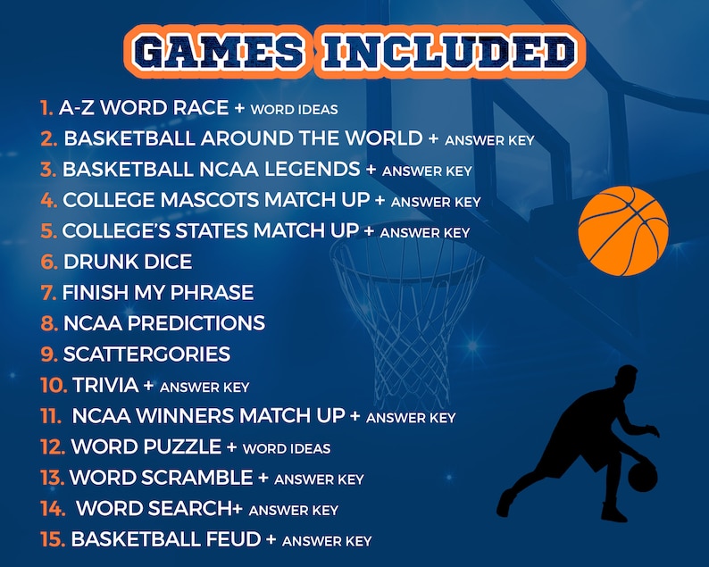 March Madness Party Games Bundle 15 NCAA Basketball | Etsy