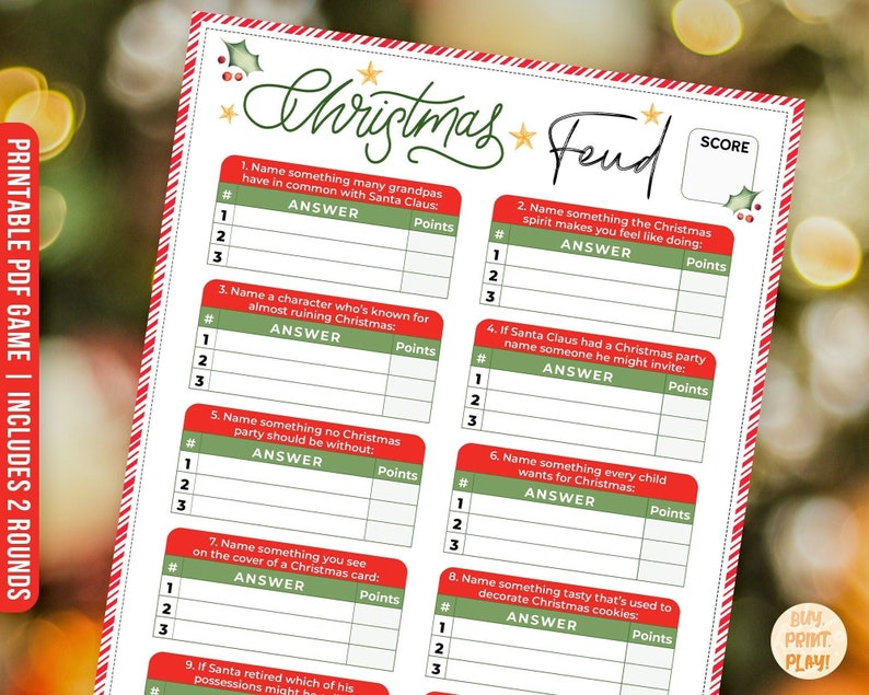 Christmas Family Feud Game Party Printable Trivia Games for - Etsy
