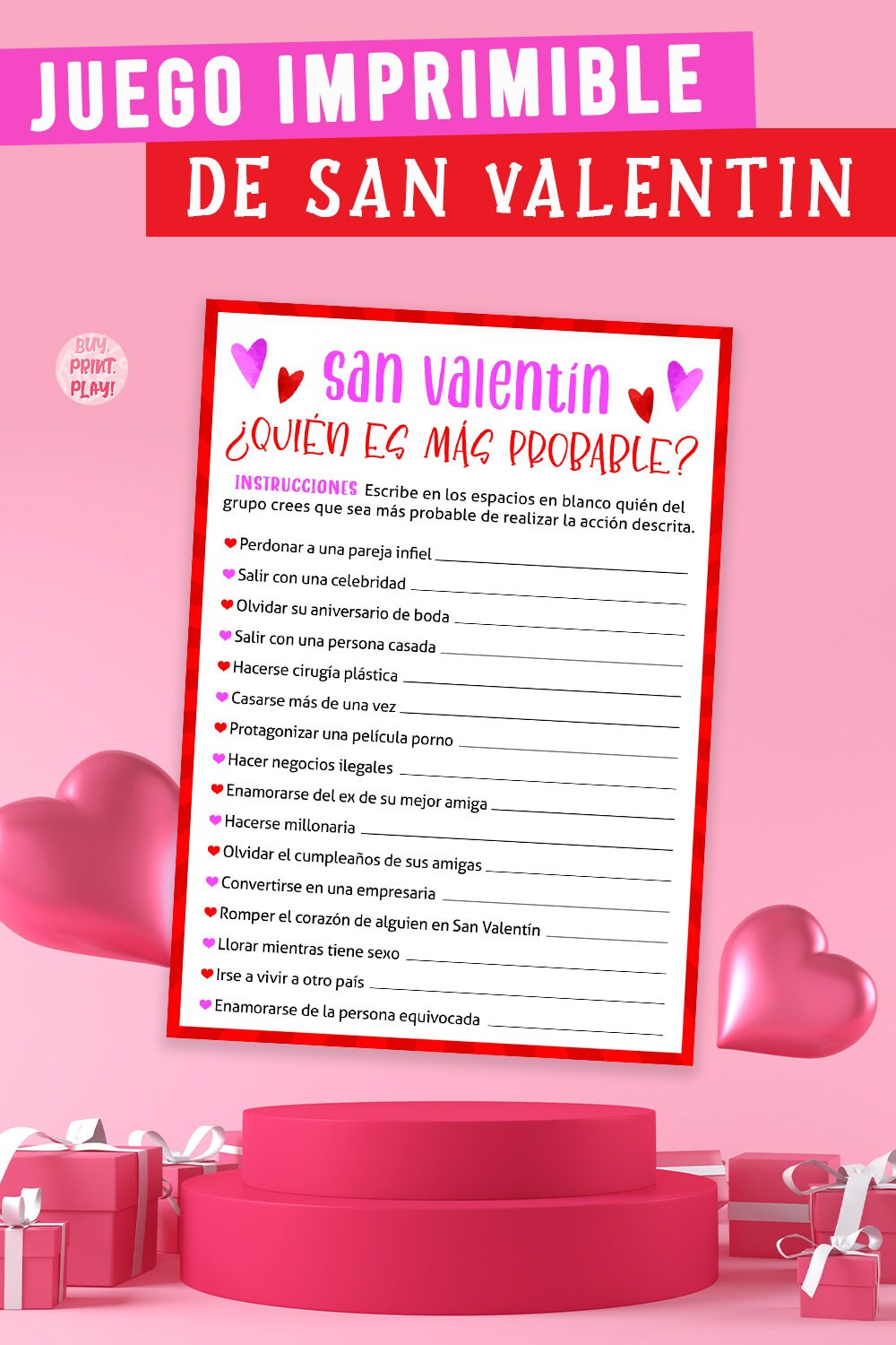 Juegos de San Valentin Quien es mas probable Actividades - Etsy España