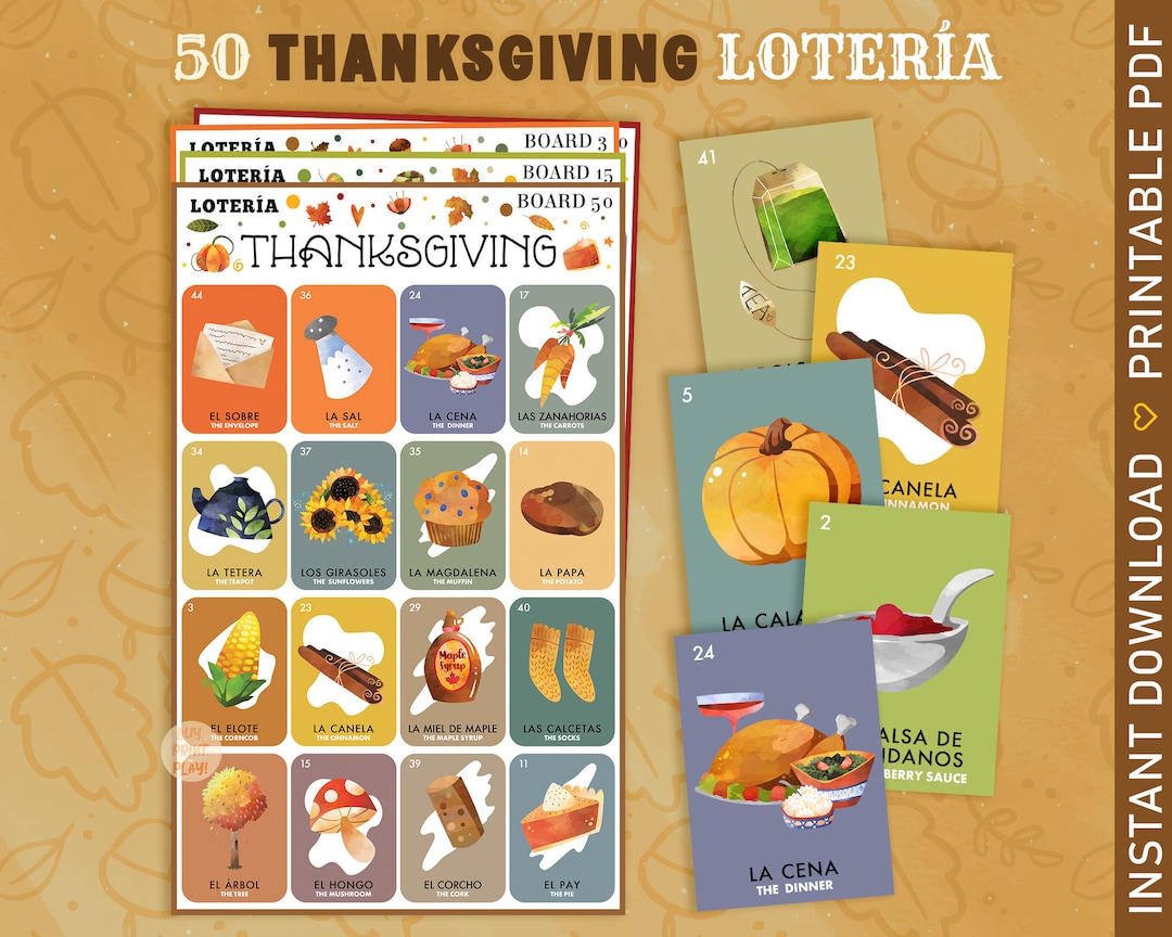Thanksgiving Bingo Mexican Loteria in Spanish & English | Fun Family ...