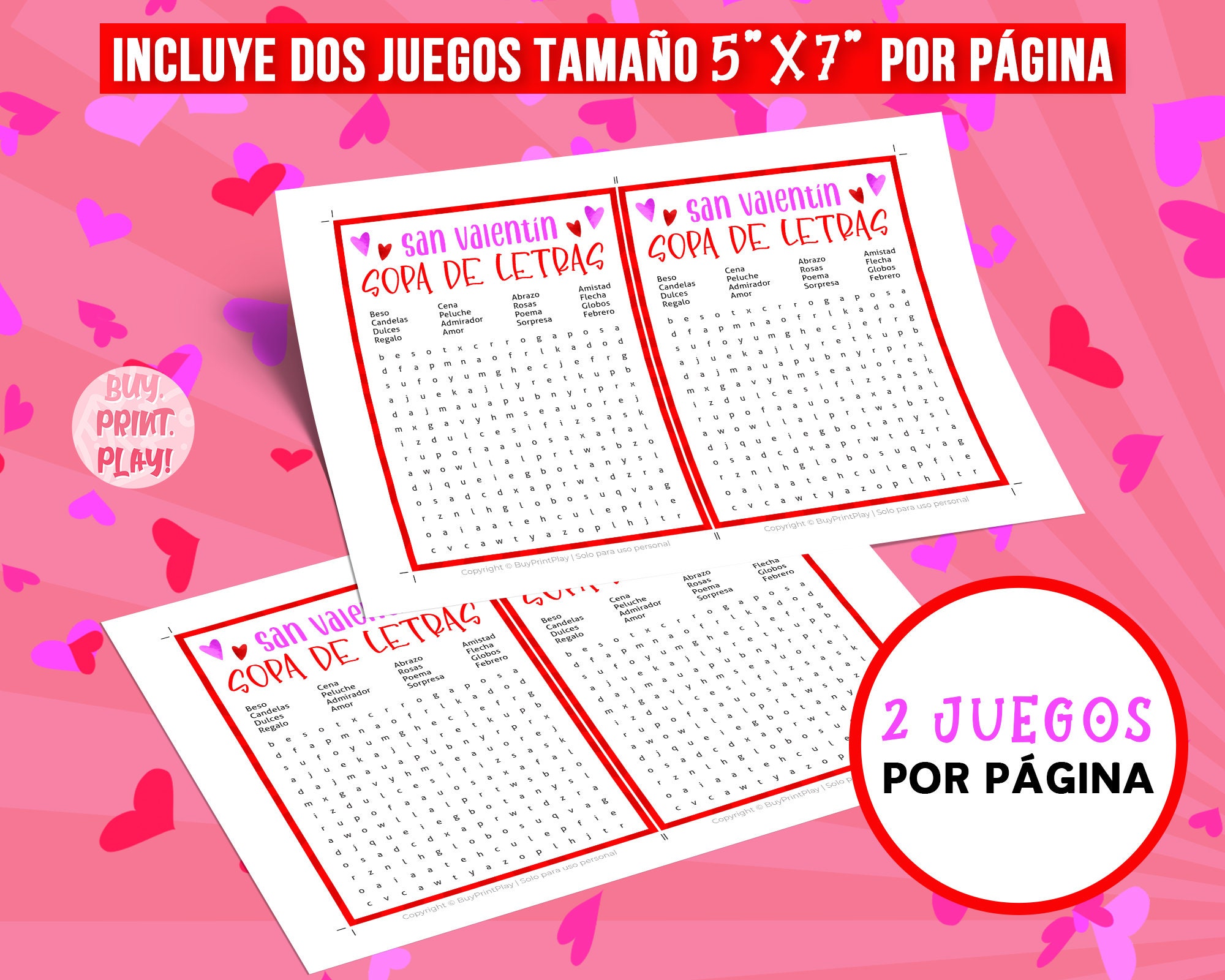 Spanish Valentines Word Search Printable Games for Kids - Etsy