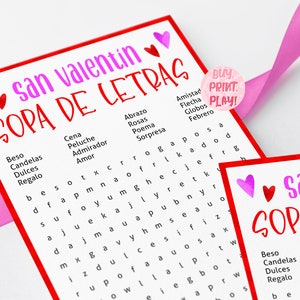 Spanish Valentines Word Search | Printable Games for Kids, Teenagers ...