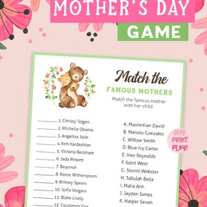 Mothers Day Games Famous Mothers Matching Game Printable - Etsy