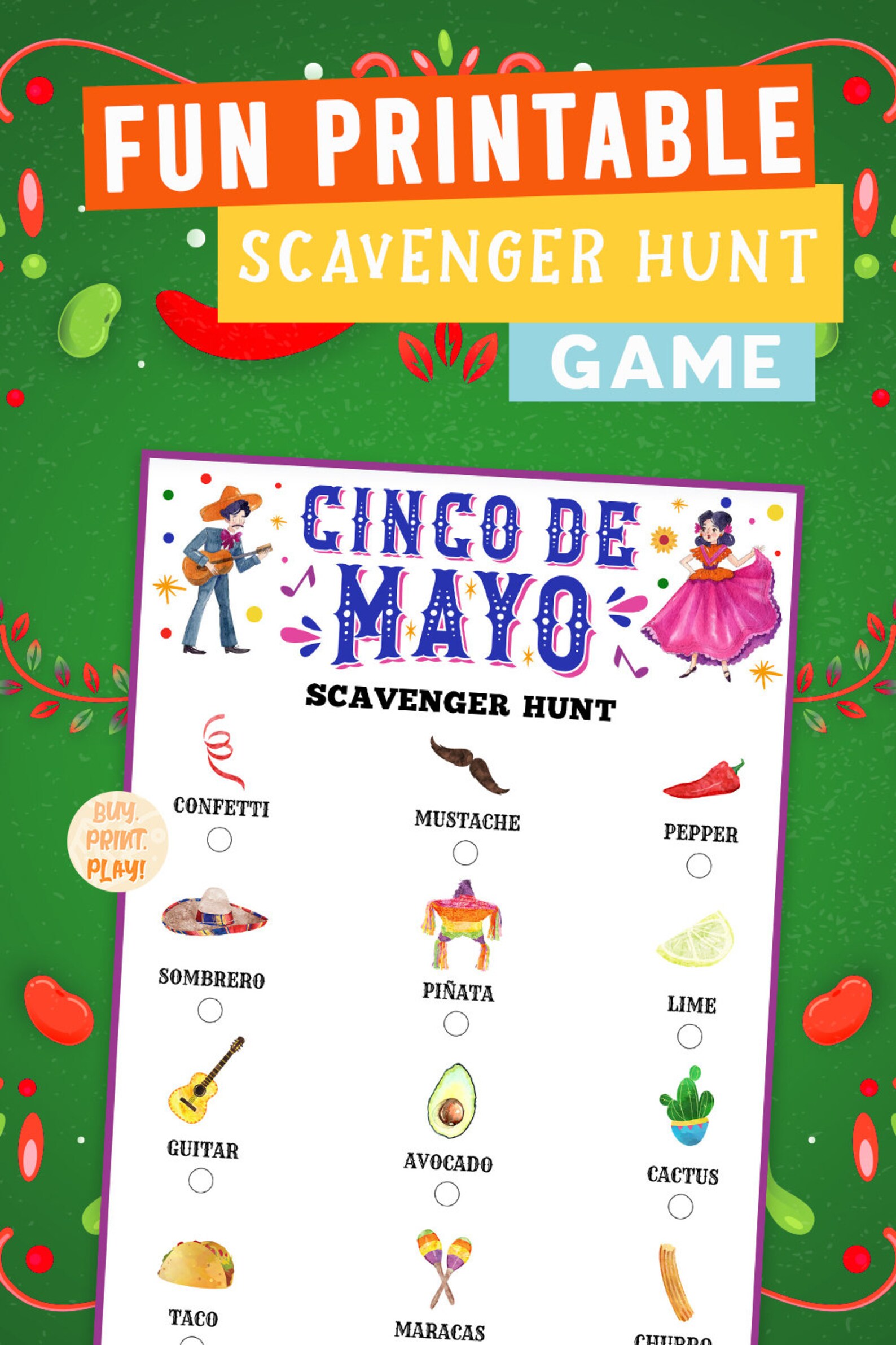Cinco De Mayo Games Scavenger Hunt Family Games for Kids - Etsy