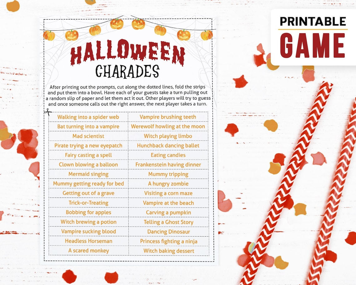 Printable Halloween Charades Prompts Halloween Games for | Etsy