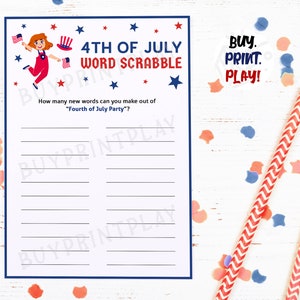 Patriotic Word List Activity 4th of July Printable Games for Adults ...