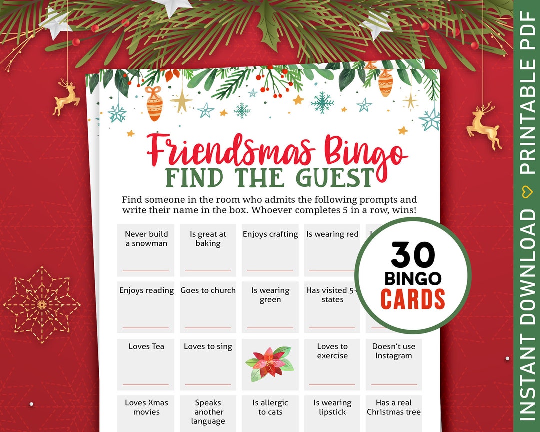 Friendsmas Find the Guest Bingo Cards | Christmas Games for Adults ...