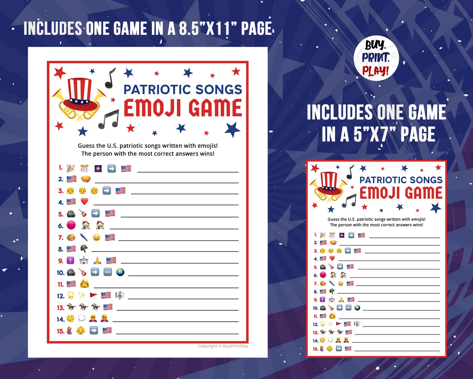 4th of July Emoji Game: Patriotic Songs Trivia Emoji - Etsy