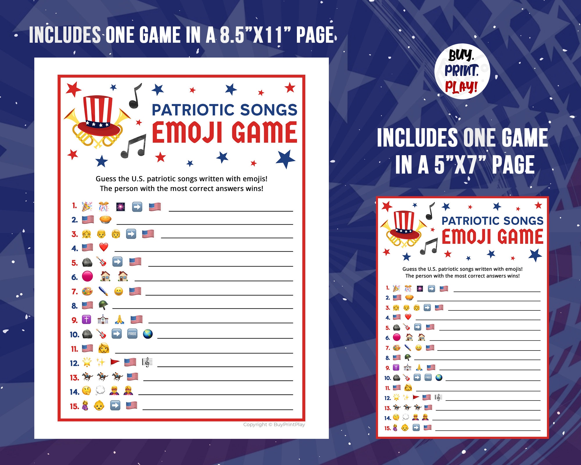 4th of July Emoji Game: Patriotic Songs Trivia Emoji - Etsy